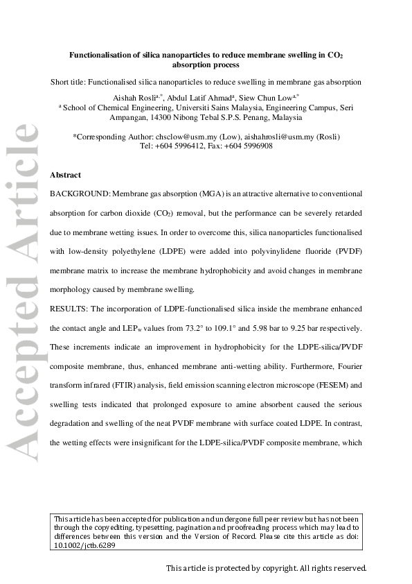 (PDF) Functionalization of silica nanoparticles to reduce membrane ...