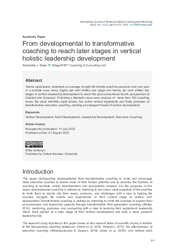 (PDF) From developmental to transformative coaching to reach later ...