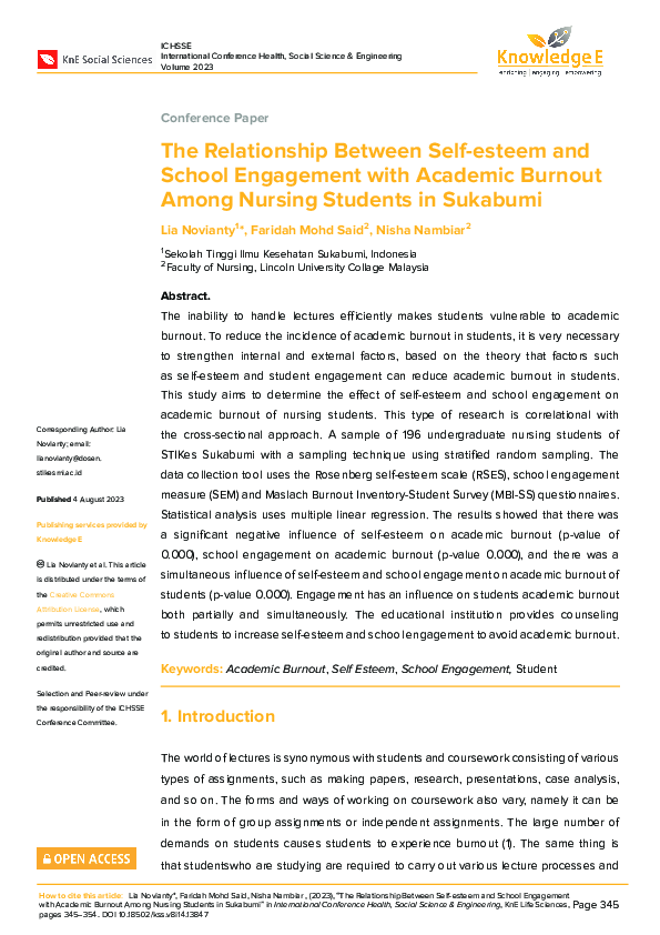 (PDF) The Relationship Between Self-esteem and School Engagement with Academic Burnout Among ...