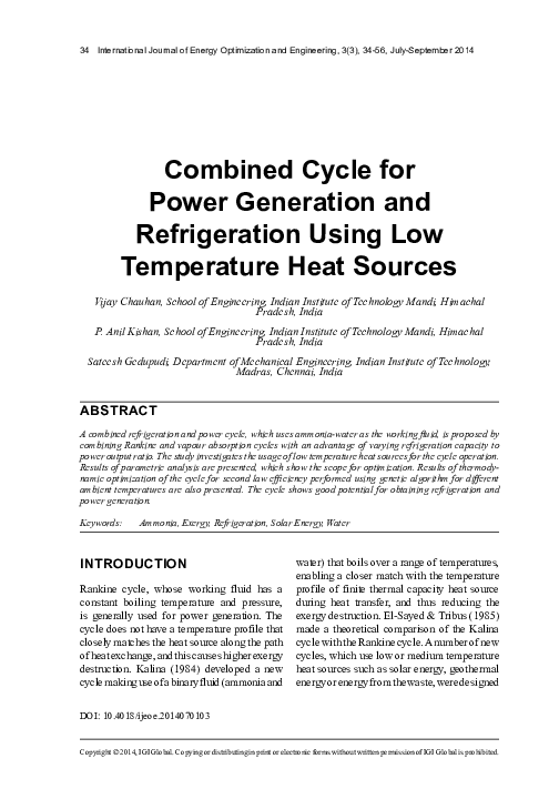 (PDF) Combined Cycle for Power Generation and Refrigeration Using Low ...