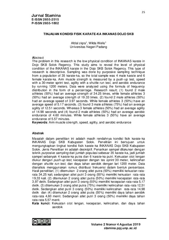 (PDF) Tinjauan Kondisi Fisik Karate-Ka Inkanas Dojo SKB