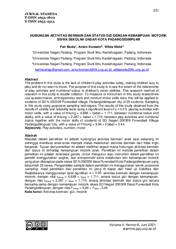 (PDF) Hubungan Aktivitas Bermain Dan Status Gizi Dengan Kemampuan ...