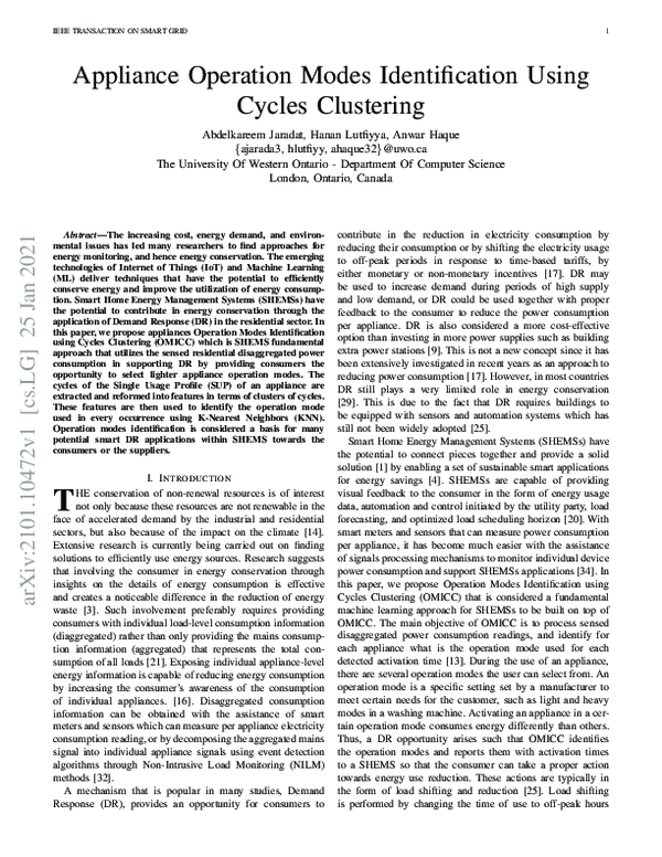 (PDF) Appliance Operation Modes Identification Using Cycles Clustering