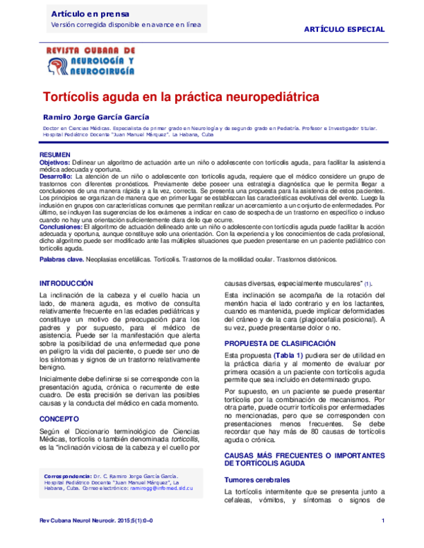 (PDF) Tortícolis aguda en la práctica neuropediátrica