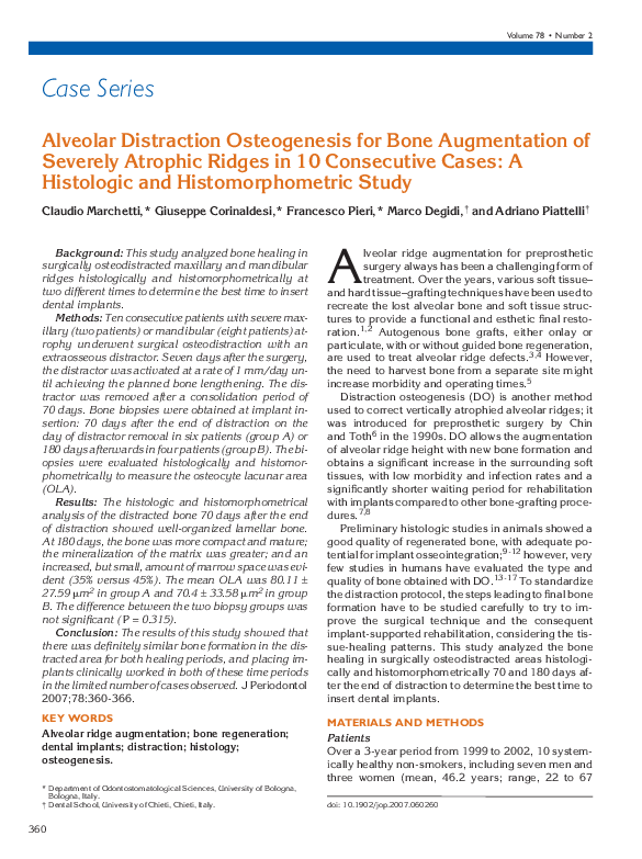 Alveolar Distraction Osteogenesis for Bone Augmentation of Severely Atrophic Ridges in 10 ...