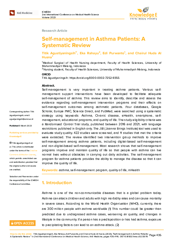 (PDF) Self-management in Asthma Patients: A Systematic Review