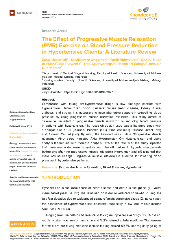 (PDF) The Effect of Progressive Muscle Relaxation (PMR) Exercise on ...