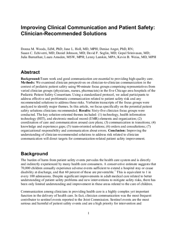 (PDF) Improving Clinical Communication and Patient Safety: Clinician ...