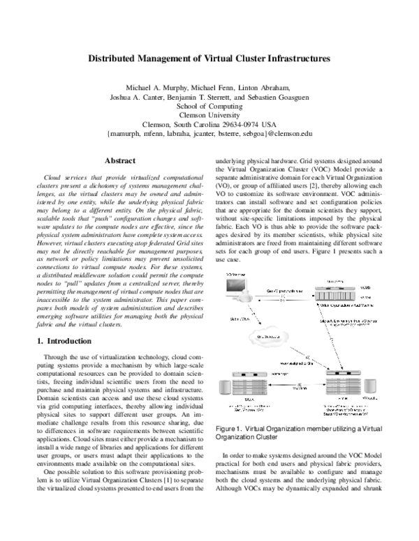 (PDF) Distributed management of virtual cluster infrastructures