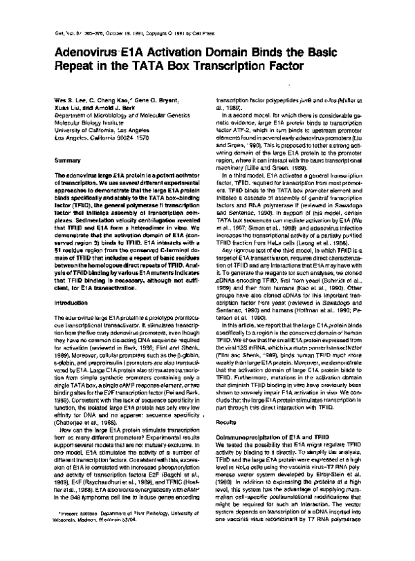 (PDF) Adenovirus E1A activation domain binds the basic repeat in the ...