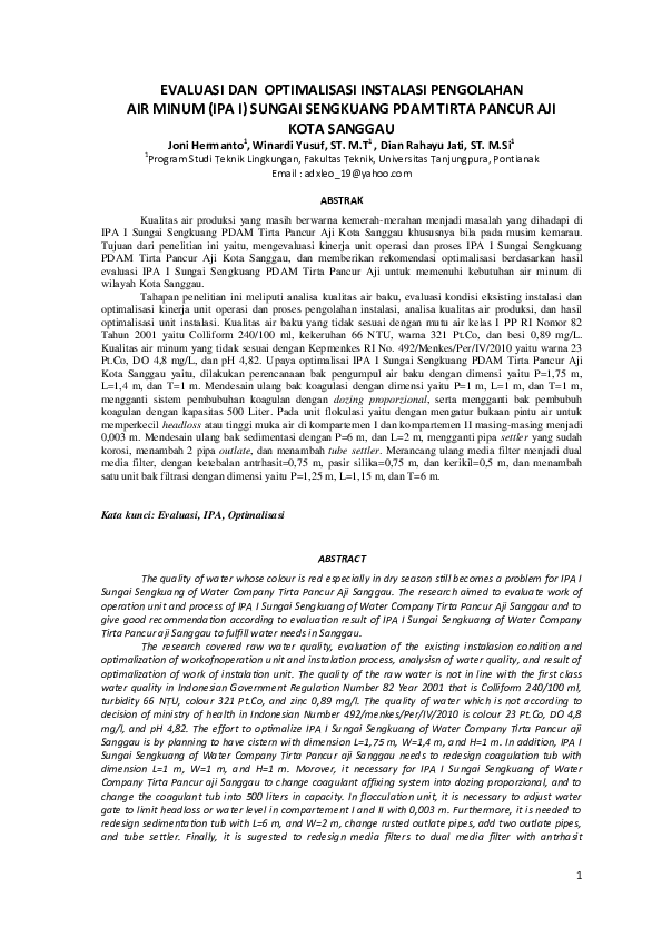 (PDF) Evaluasi dan optimalisasi instalasi pengolahan air minum (IPAM ...