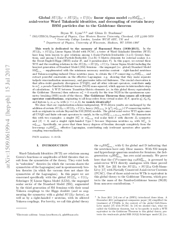 (PDF) Global $SU(3)_C x SU(2)_L x U(1)_Y$ linear sigma model with ...