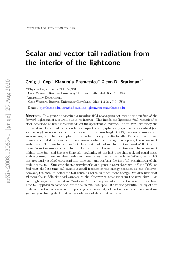 (PDF) Scalar and vector tail radiation from the interior of the lightcone