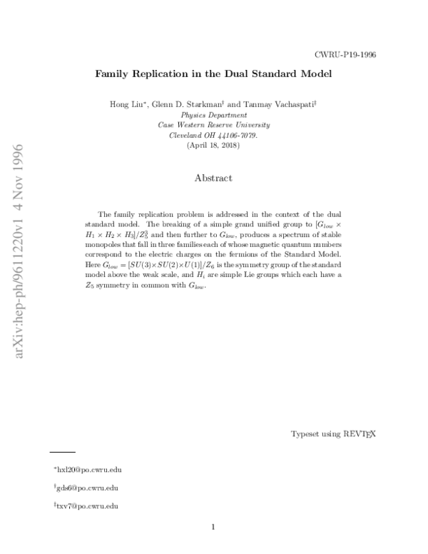 (PDF) Family Replication in the Dual Standard Model