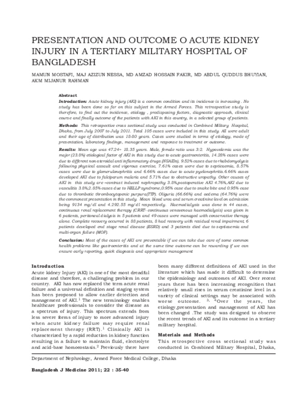 (PDF) Presentation and Outcome of Acute Kidney Injury in a Tertiary ...