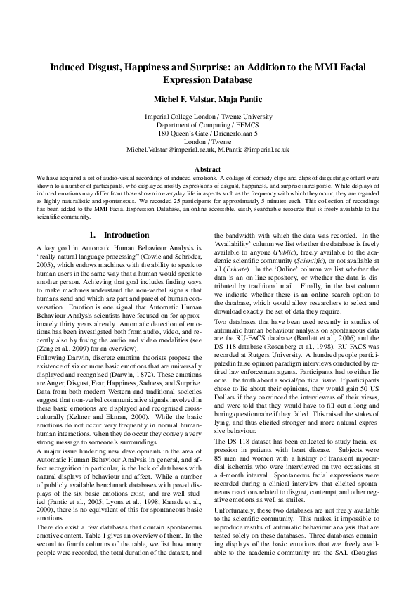 (PDF) Induced Disgust, Happiness and Surprise: an Addition to the MMI ...