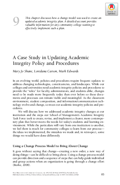 (PDF) A Case Study in Updating Academic Integrity Policy and Procedures