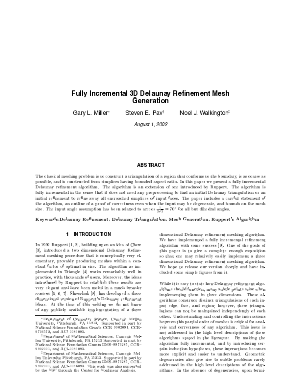 Pdf Fully Incremental 3d Delaunay Refinement Mesh Generation Steven Pav 