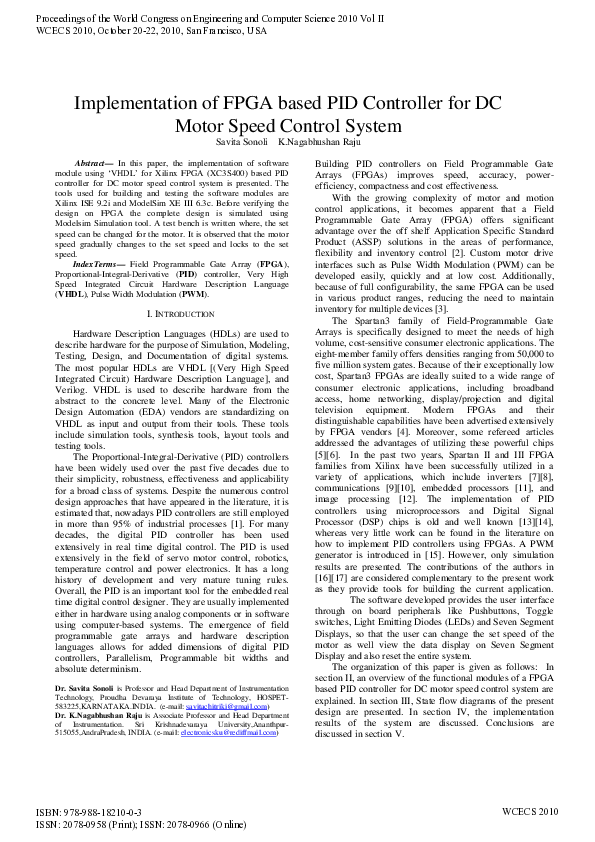 Pdf Implementation Of Fpga Based Pid Controller For Dc Motor Speed Control System