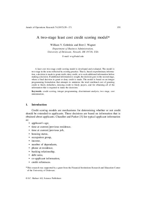 Pdf A Two Stage Least Cost Credit Scoring Model