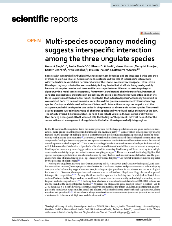 (PDF) Multi-species occupancy modeling suggests interspecific interaction among the three ...