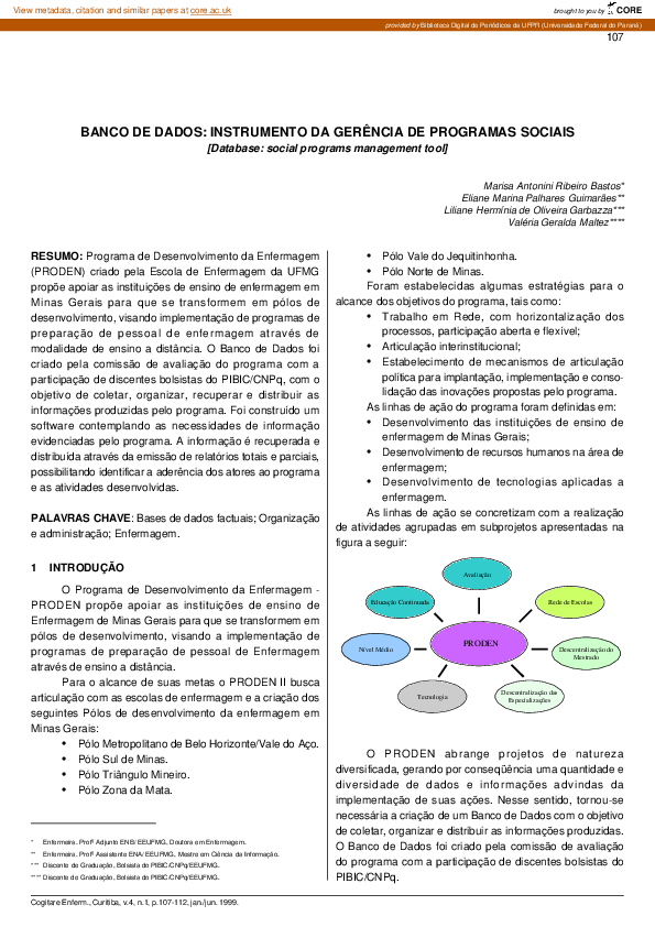(PDF) Banco De Dados: Instrumento Da Gerência De Programas Sociais