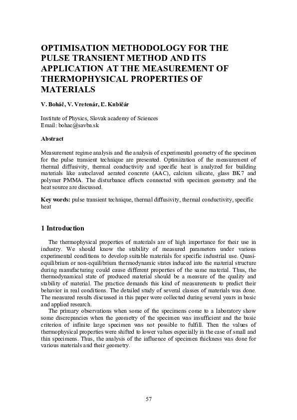 (PDF) Optimisation Methodology for the Pulse Transient Method and Its Application at the ...