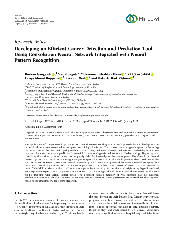 Pdf Developing An Efficient Cancer Detection And Prediction Tool