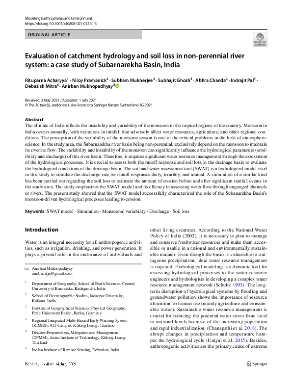 (PDF) Evaluation of catchment hydrology and soil loss in non-perennial ...