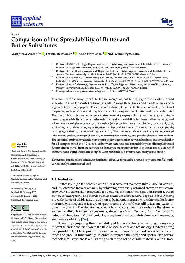 (PDF) Comparison of the Spreadability of Butter and Butter Substitutes