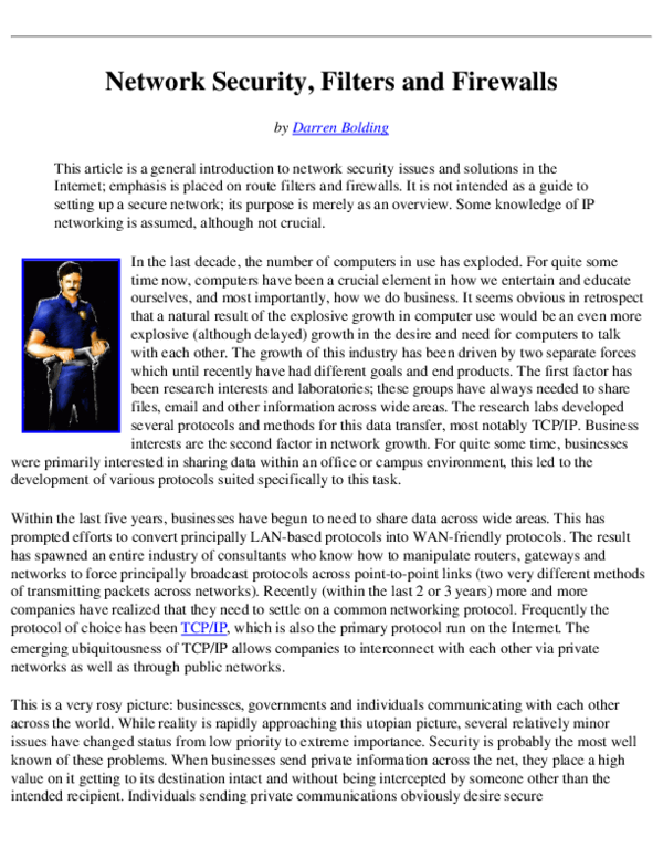 (PDF) Network security, filters and firewalls
