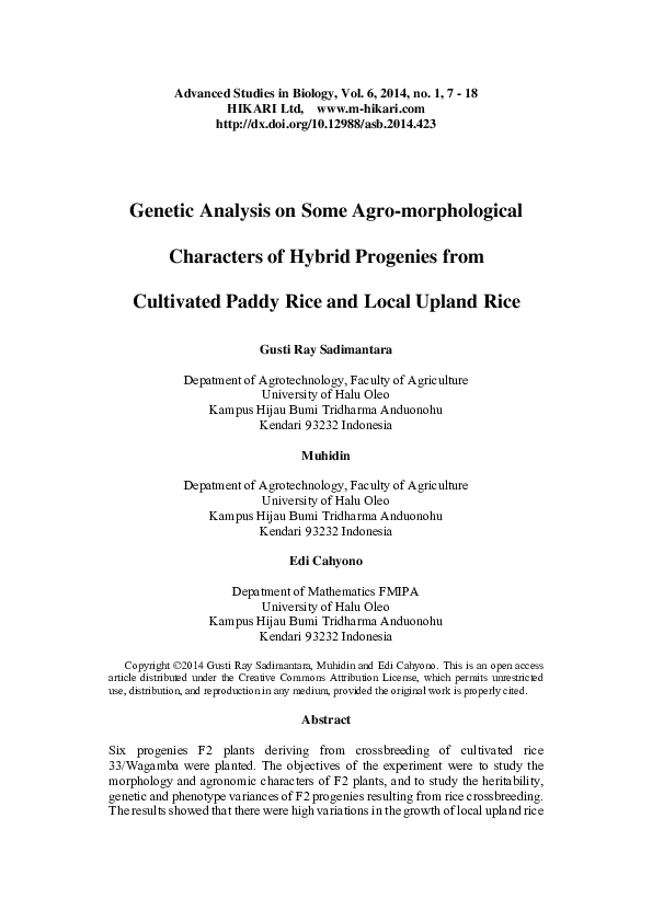 (PDF) Genetic analysis on some agro-morphological characters of hybrid ...