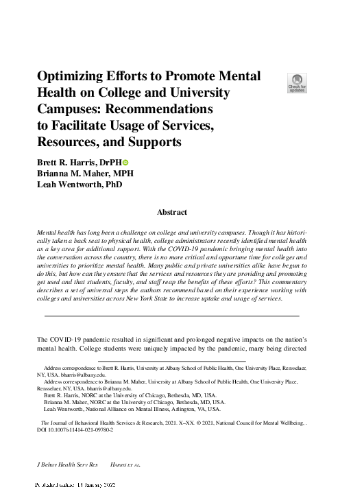 (PDF) Optimizing Efforts to Promote Mental Health on College and ...