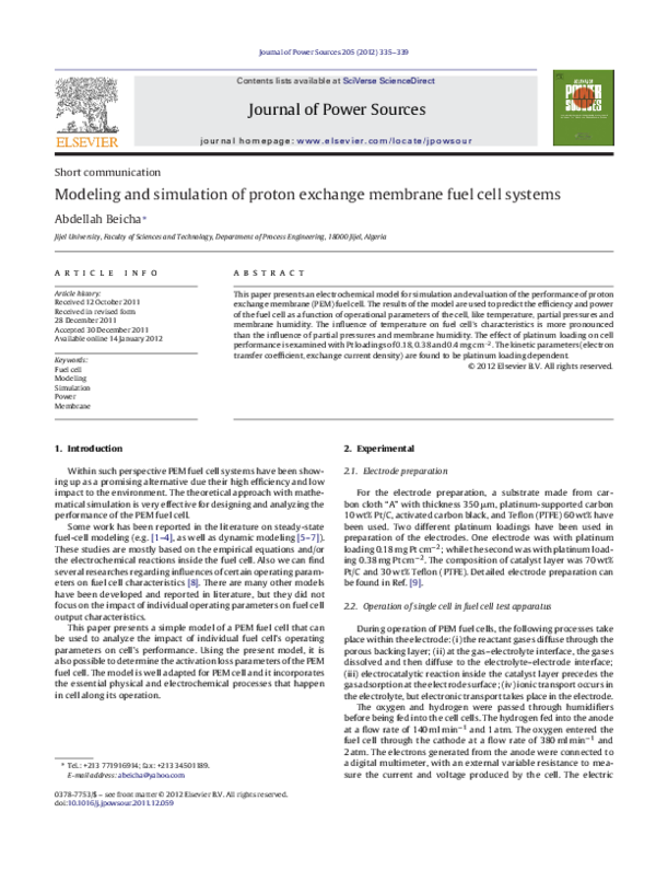 (PDF) Modeling and simulation of proton exchange membrane fuel cell systems