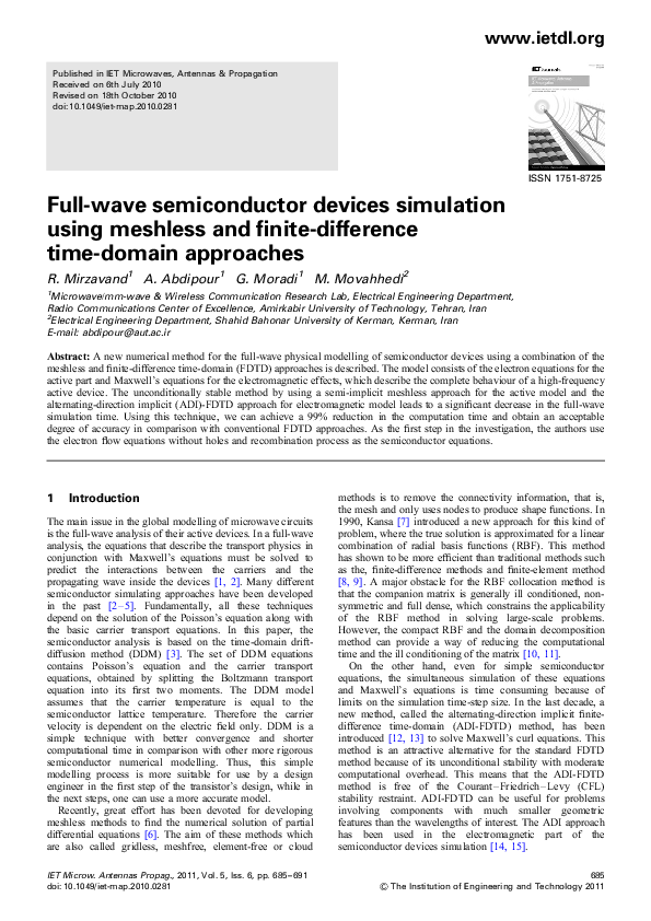 Pdf Full Wave Semiconductor Devices Simulation Using Meshless And