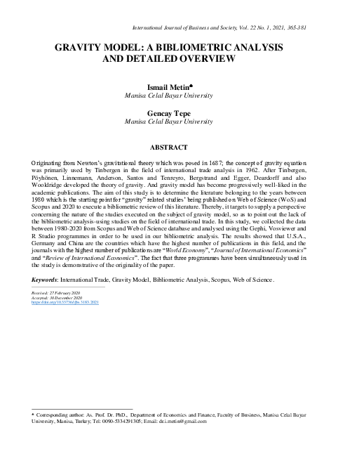 Pdf Gravity Model A Bibliometric Analysis And Detailed Overview