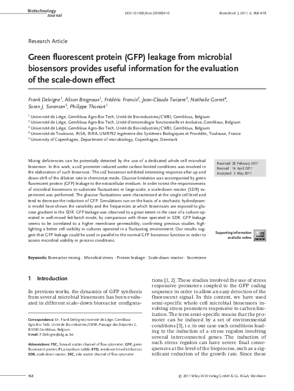 (PDF) Green fluorescent protein (GFP) leakage from microbial biosensors ...