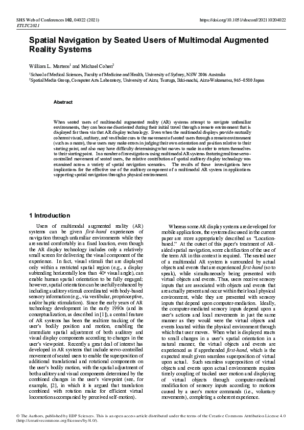 (PDF) Spatial Navigation by Seated Users of Multimodal Augmented Reality Systems