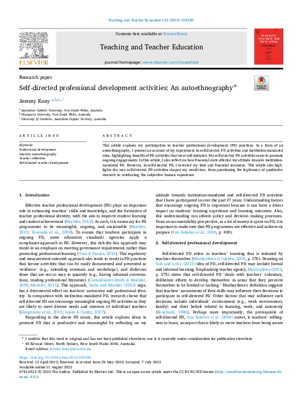 (PDF) Self-directed professional development activities: An autoethnography