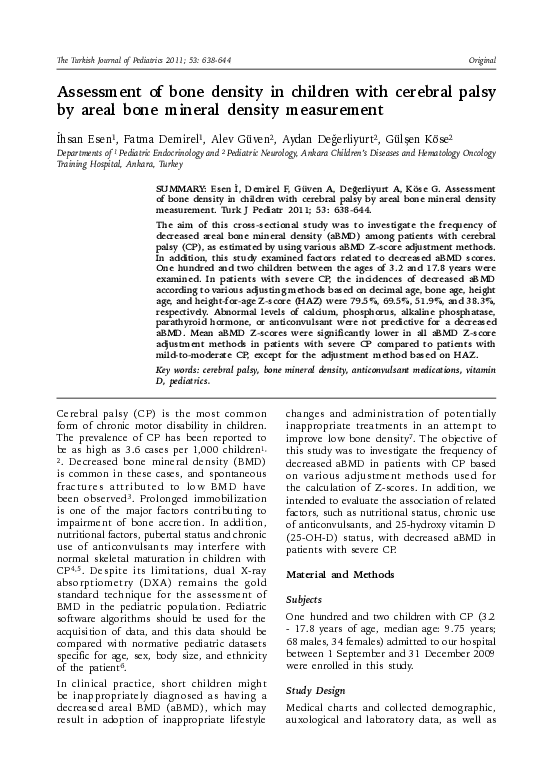 (PDF) Assessment of bone density in children with cerebral palsy by areal bone mineral density ...
