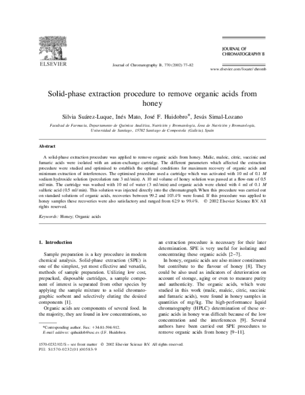 (PDF) Solid-phase extraction procedure to remove organic acids from honey