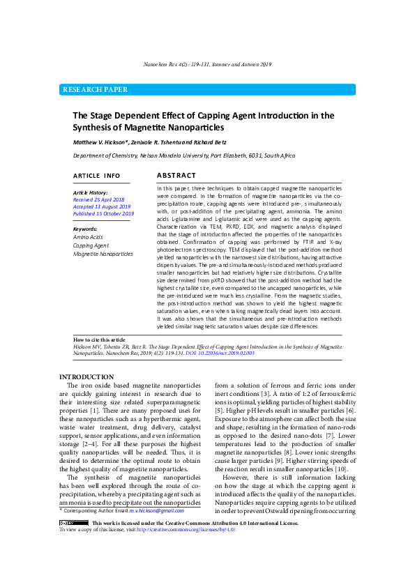 (PDF) Dialkylamide as Both Capping Agent and Surfactant in a Direct ...