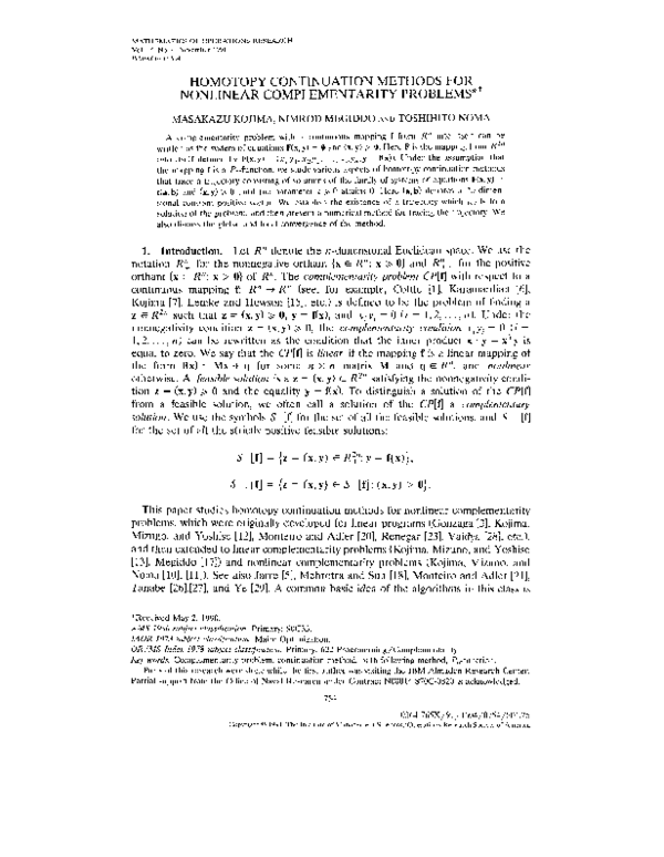 (PDF) Homotopy Continuation for Nonlinear Complementarity Problems