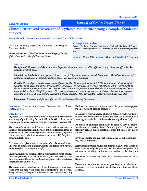 (PDF) Clinical Pattern and Treatment of Erythema Multiforme among a ...