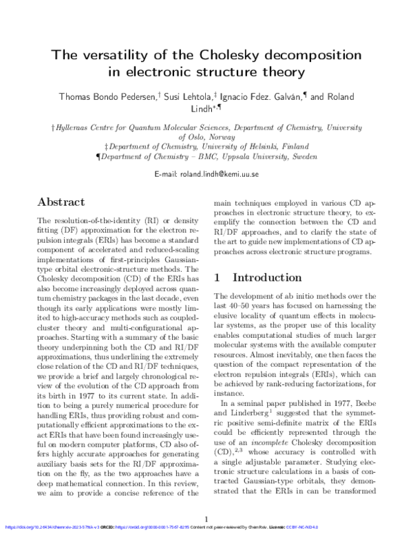 (PDF) The versatility of Cholesky decomposition in electronic structure ...