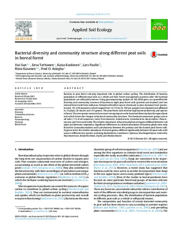 (PDF) Bacterial diversity and community structure along different peat soils in boreal forest
