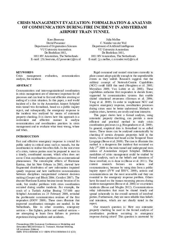 (PDF) Crisis Management Evaluation: Formalisation & Analysis Of ...