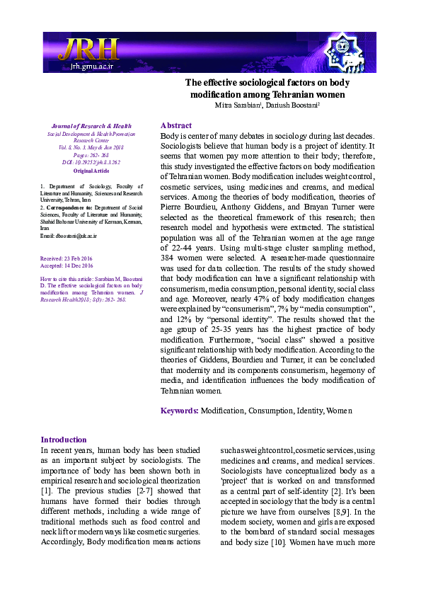 (PDF) The effective sociological factors on body modification among ...