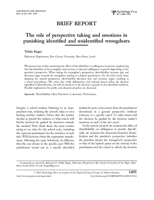 (PDF) The role of perspective taking and emotions in punishing ...