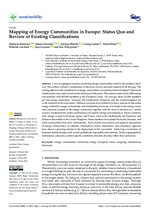 (PDF) Mapping of Energy Communities in Europe: Status Quo and Review of ...